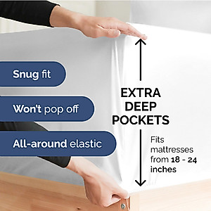 Extra Deep Full Fitted Sheet - Hotel Luxury Single Fitted Sheet Only - Easily Fits 18 inch to 24 inch Mattress - Ultra Soft, Wrinkle Free w/Extra Deep Pockets - Easy-Care, Breathable & Comfy - White
