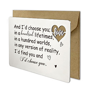YODOCAMP Engraved Wallet Card Insert Anniversary Card Gifts for Husband, I'd Choose You Groom's Gifts for Him, Romantic Gifts Metal Love Note for Men Birthday
