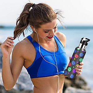 HJJKLLP Colorful Pickleball Sport Water Bottle with Straw Lid Double Wall Vacuum Insulated Stainless Steel Water Bottle 20 oz