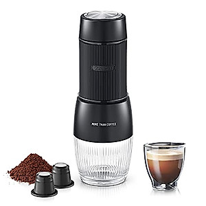 ZZUOM Protable Espresso Machine, Compatible with Ground Coffee & Nespresso Capsules, 18 Bar Pressure for Rich Crema, Manual Espresso Maker, Perfect for Travel, Camping, Hiking (Black)