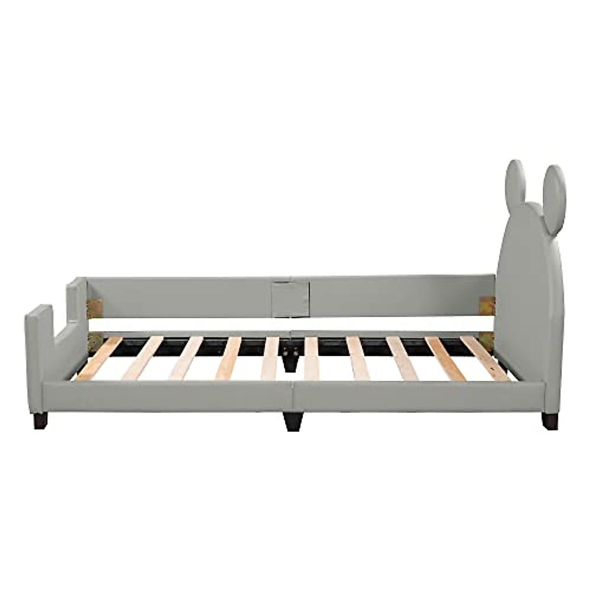 TARTOP Upholstered Twin Daybed Frame for Kids, PU Leather Twin Platform Bed with Carton Ears Shaped Headboard, Wood Twin Sofa Bed for Girls Boys, No Box Spring Needed,Gray