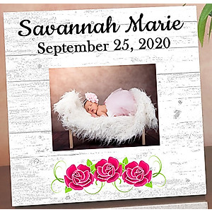 New Baby Frame Alternative - Personalized Baby Girl Birth Gift - Upload Picture or Photo - with Customized Name and Birthday Flowers