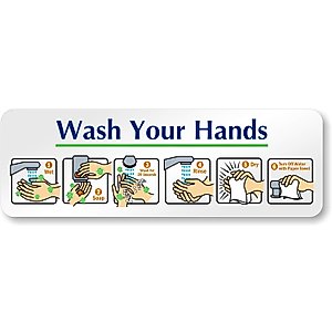 SmartSign 2 x 6 inch “Wash Your Hands” Hand Washing Instructions Sign with Adhesive Backing for Bathroom, Matte Finish, 32 mil Anodized Aluminum, Multicolor, Made in USA