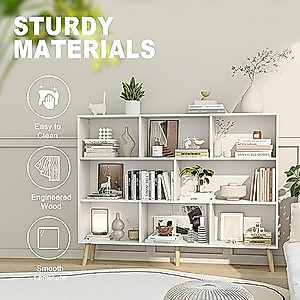 VICLLAX Wood 3 Tier Storage Shelf, 8 Cubes Free Standing Bookshelf with Legs, Display Bookcase for Living Room, Bedroom, Kids Room, Office, White