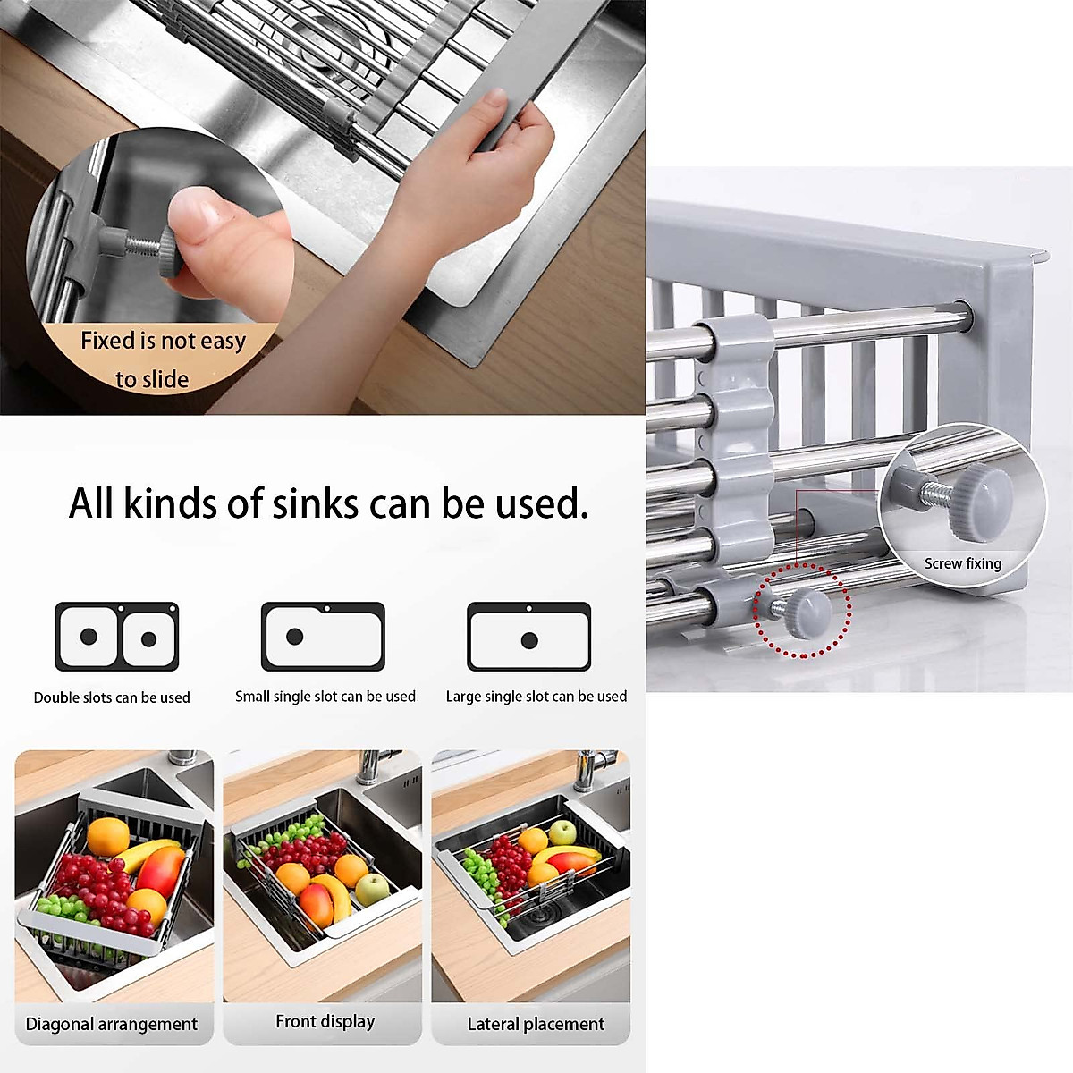 1pc Drain Rack | Retractable Stainless Steel Sink Strainer Drain | Stainless Steel Kitchen Basket | Kitchen Rack Drain Basket | Over The Sink Dish Drying Rack | 29 * 22.5 * 9cm/11.4 * 8.66 * 3.54in