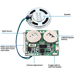 Icstation DIY Light Sensor Sound Module, Micro USB Recordable Sound Chip 8M Memory Speaker Talking Programmable Music Player Box for Birthday Greeting Card Anniversary Present