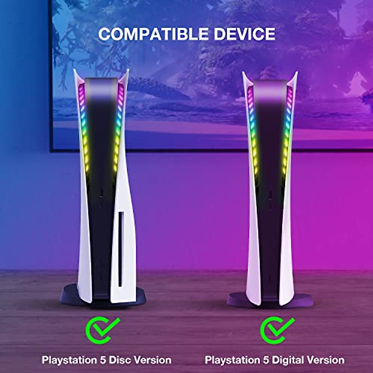 PS5 LED Light Strip, JUSPRO RGB Ring LED Lights Kit Accessories Compatible with Playstation 5 Console Digital Edition & Regular Edition (LED Light)