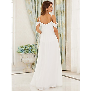 Ever-Pretty Women's Ruched Deep V Neck Off Shoudler Babyshower Dress White US10