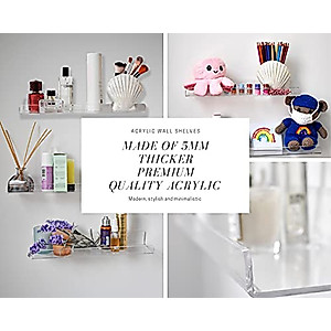 Blingsoul Set of 6 Clear Acrylic Floating Shelves - 5mm Invisible Wall Mounted Shelf, Makeup Display Organizer Nursery Bookshelf Spice Lip Shelf, Bathroom Storage or Room Décor Shelf