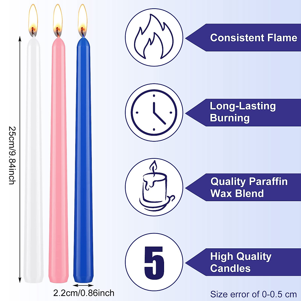 5 Pieces Blue Advent Candle Blue Taper Candles Christmas Advent Candle Long Burning Tapered Candles Dripless Taper Candles and Unscented Candlesticks for Advent Rings and Church Advent Wreaths
