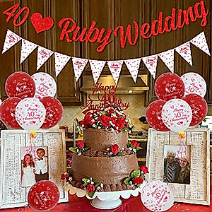 40th Anniversary Decorations Set, 40th Ruby Wedding Glitter Banners, 40th Anniversary Bunting Flag and Balloons for 40th Anniversary Party Supplies