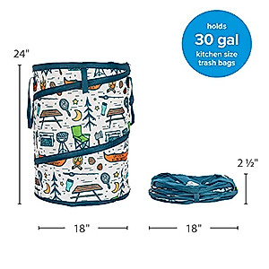 Camco 42997 Life is Better at The Campsite Pop-Up Container, 24-Inches x 18-Inches - Holds 30-Gallon Kitchen-Size Trash Bags - Features a Campsite Design