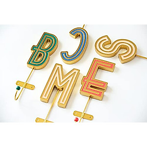 COLLECTIVE HOME - Monogram Wall Hooks, Wall Mounted Hooks for Hanging, Wood Letters for Wall Decor, Home-Bedroom-Living Room Gold Decor, Decorative Wall Hangers for Coat, Scarf, Bag(B)