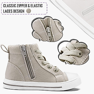 K KomForme Kids Sneakers for Boys and Girls Toddler Canvas High Top Walking Causal Shoes with Zipper Grey