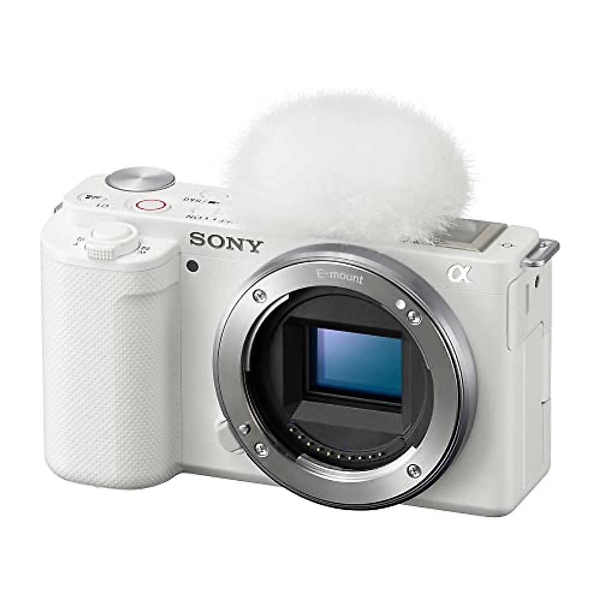 Sony Alpha ZV-E10 APS-C Interchangeable Lens Mirrorless Vlog Camera (Body Only, White) Bundle with Shotgun Microphone, Extendable Tripod with Built-in Phone Mount and Memory Card (4 Items)