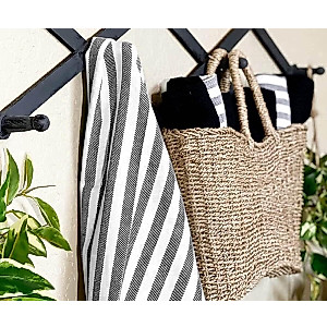 Black Kitchen Towels - Linen Dish Towels - Black and White Striped Kitchen Towels - Farmhouse Dish Towels - Black Cotton Dish Towels Machine Washable, Linen Collection Bar Dish Towels 6 Pack, 16X27