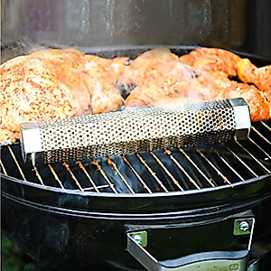 12’’ BBQ smoker tube - 5 hours Hot or Cold Smoking pellet smoker tube - 2 brushes, 2 hooks and heat resistant glove with 304 stainless steel pellet tube - Smoke Tube for Electric, Gas, Charcoal Grills