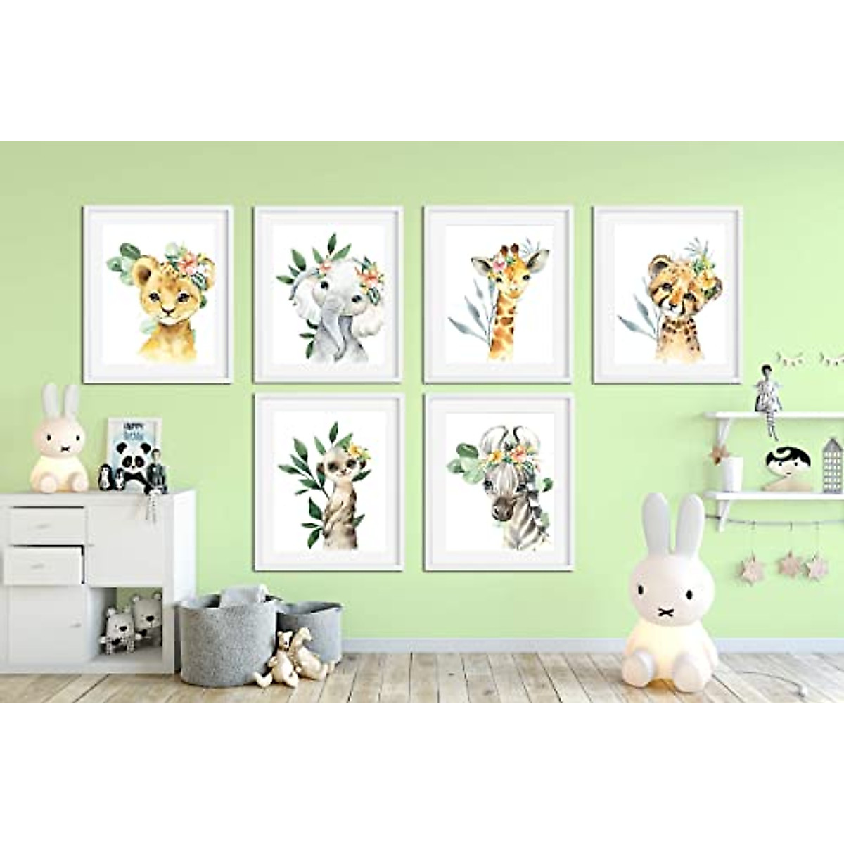Safari Nursery Girl - Safari Animal Pictures Wall Art - Baby Room Animal Prints - Jungle Babies Wall Decor - Little Girls Room Wall Decor - 8x10 - UNFRAMED (Safari Girls 6)
