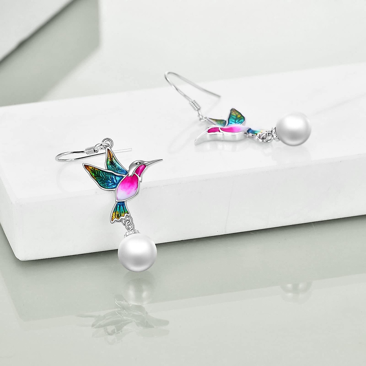 Hummingbird Earrings Gifts for Her Women 925 Sterling Silver Hummingbird Pearl Dangle Earrings Jewelry Christmas Gifts for Women Teen
