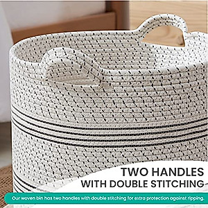 Organizix Large Cotton Rope Laundry Hamper Woven Basket with Handles, Storage Basket for Toys, Blanket, Throws, Pillows and Towels - 18 x 16, Multi Stripe