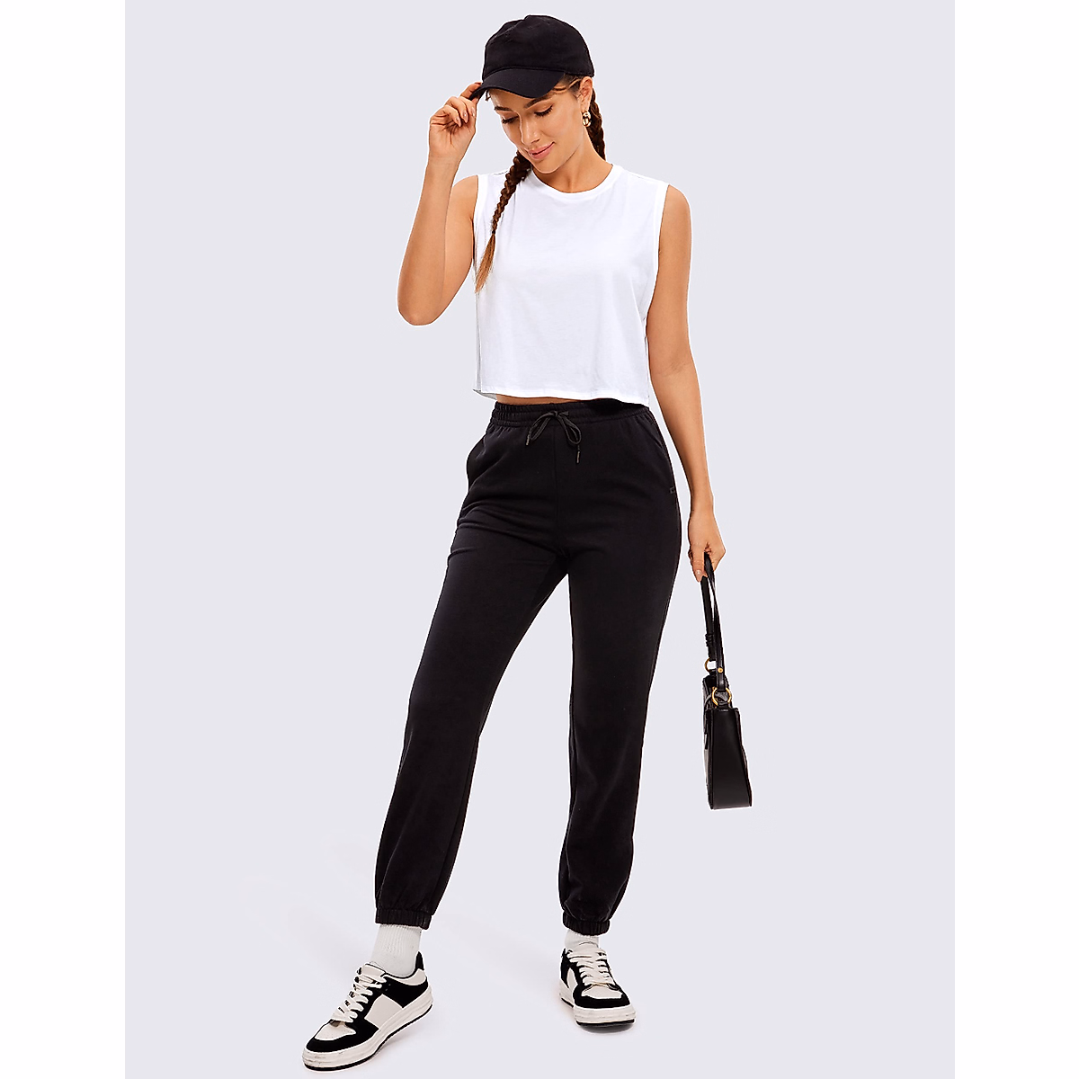 CRZ YOGA Pima Cotton Cropped Tank Tops for Women Workout Crop Top Sleeveless Athletic Shirts Loose Yoga Tops White Medium