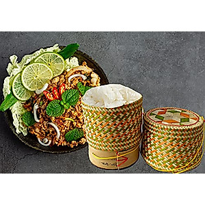 Heavens Tvcz Bamboo Sticky Rice Serving Basket Handmade ''KRA-Tip'' Thai Laos Traditional Weave Wickerwork with Vegetable Based Dye Serving Keep Sticky Rice Warm for Family