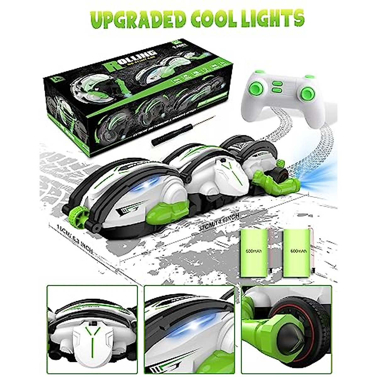 2023 Remote Control Car Snake 360° Rolling - RC Stunt Snake Car with LED Lights，2 Batteries 60+min，Indoor/Outdoor Toys for Kids Ages Age 6-12，Gifts for Christmas Birthday