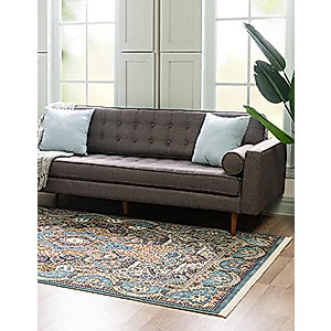 Unique Loom Narenj Collection Classic Traditional Medallion Textured Design Area Rug, 8 x 10 ft, Blue/Tan