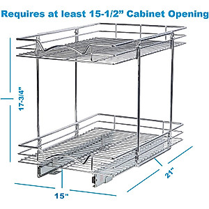Hold N’ Storage 2 Tier Pull Out Cabinet Organizer Shelves – Heavy Duty Metal with 5 Year Limited Warranty -15"W x 21"D x 17-3/4"H