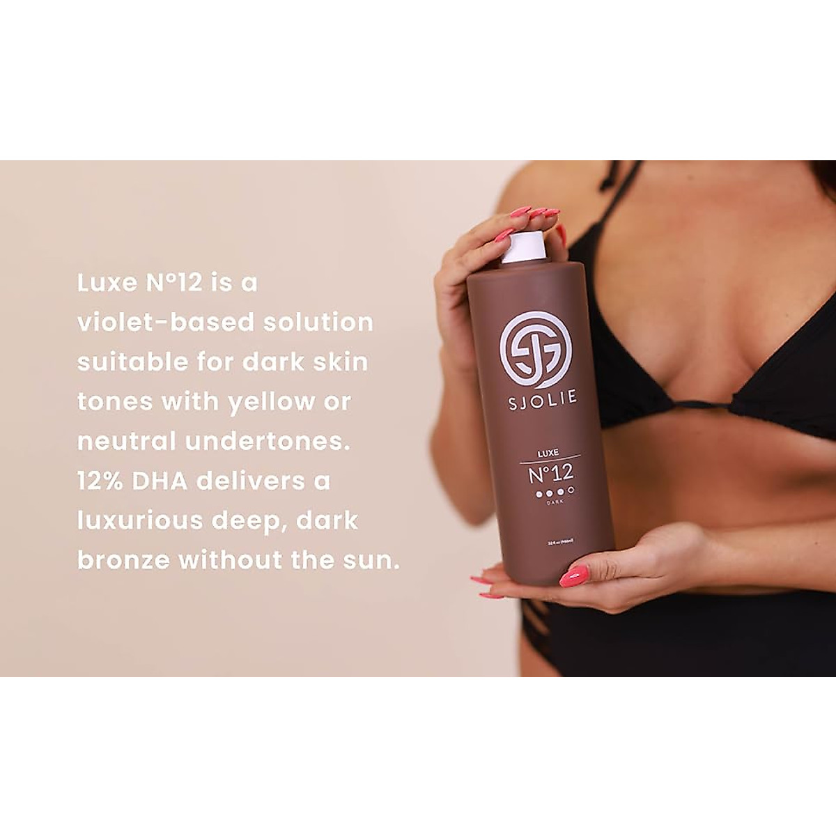 SJOLIE Spray Tan Solution - Luxe 12 - Violet Based Dark Blend | Sunless Tanning Solution for Deep, Dark Bronze Finish, All Natural (8oz)