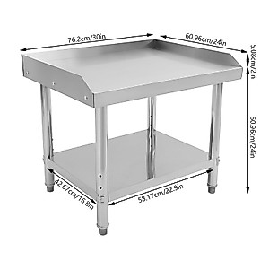 CUBELLIN Work Table 2-Tier Prep Table Stainless Steel Prep Table with Backsplash Shelf Height Adjustable Work Table Commercial Kitchen Work Table for Prep & Work (30x24x26in)