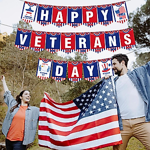 Happy Veterans Day Banner, No-DIY Veterans Day Decorations, Veterans Day Banner for Indoor Outdoor Veterans Day Party, Veterans Day Decor, Patriotic Decorations
