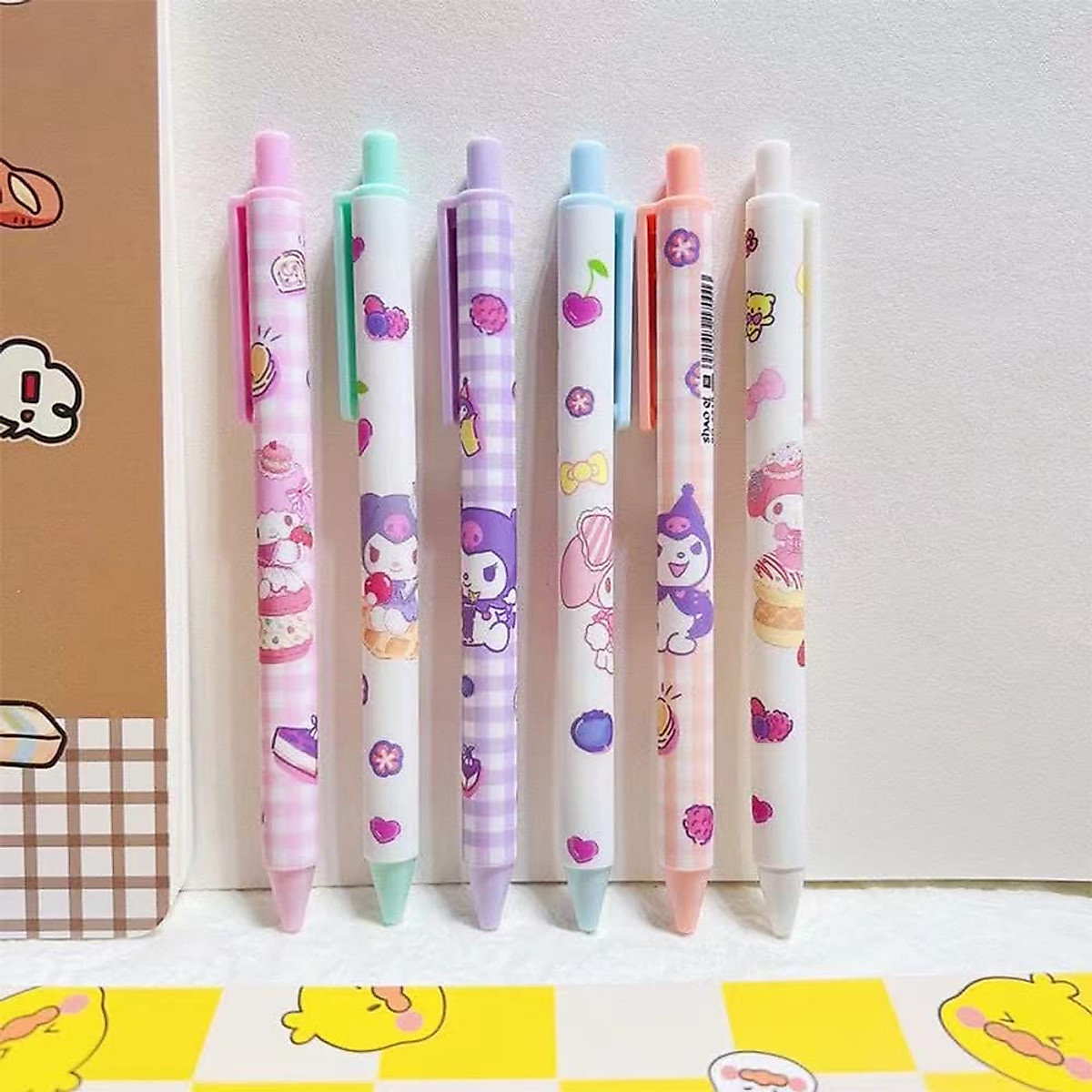 FETELAZ Cute Melody Kuromi Accessories School Supplies, Including Notebook Pencil Case Pens Stickers Button Pins Lanyard Keychain Ruler Bookmarks Phone Ring Holder