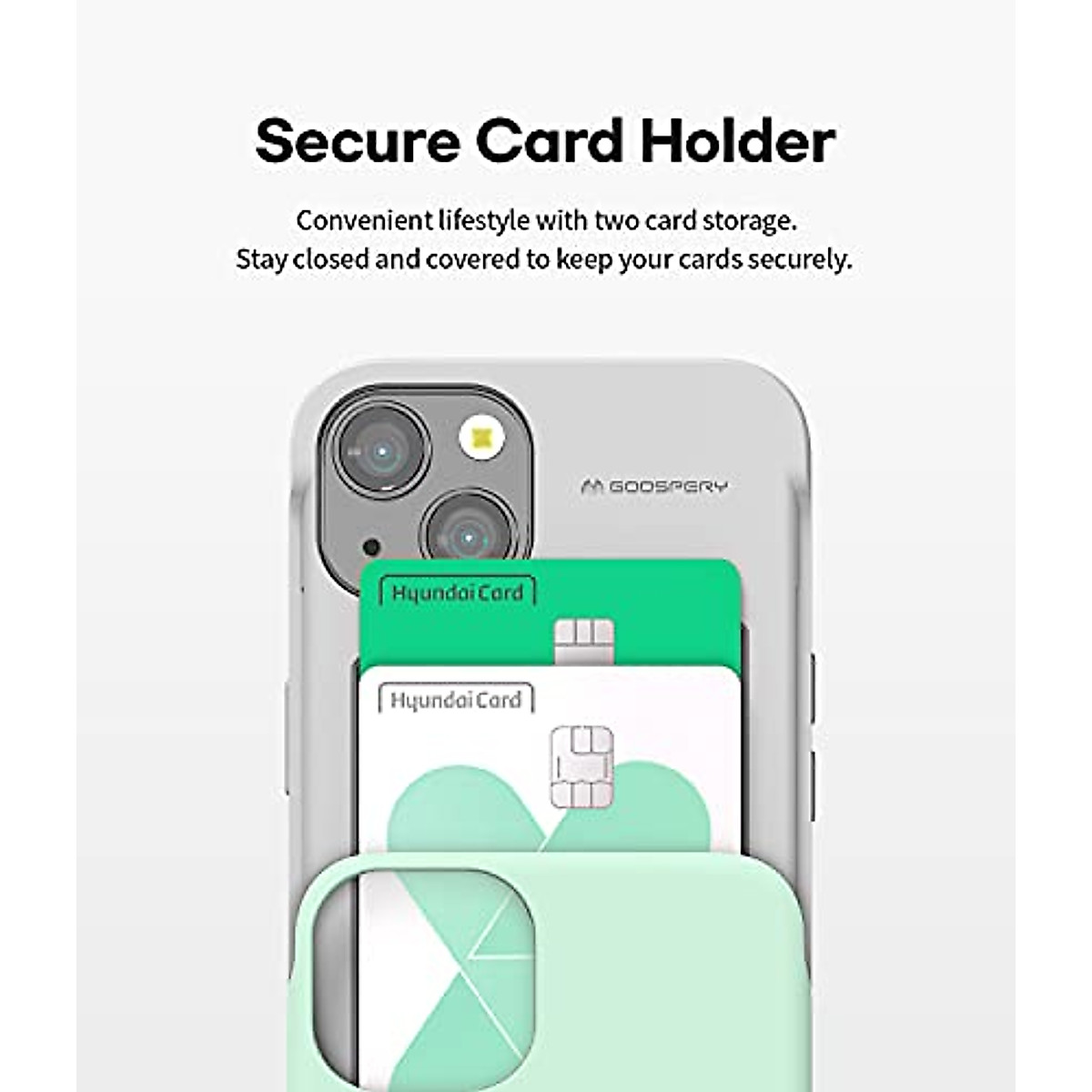 GOOSPERY SlideTok Case Compatible with iPhone 13, Card Holder Phone Finger Grip Band Loop Stretch Holder Kickstand 2 Card Storage Dual Layer Protective Bumper Wallet Cover (Mint)