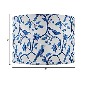 Tristan Home Premium Blue and White Floral Cylinder Drum Lamp Shade Spider Fitting 13x13x9 Inches