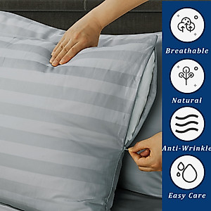 Pillow Cases Standard Size, 100% Egyptian Cotton Pillow Protectors with Zipper, 400 Thread Count Sateen Weave Grey Pillowcases Standard Size Set of 2, Premium Quality Pillow Covers for Home/Hotel