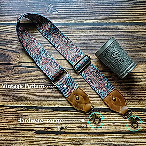 Purse Strap Replacement Crossbody Guitar Straps for Handbags Shoulder Strap Adjustable Replacement for Bag Vintage Pattern with Cowhide Genuine Leather Width 2 Inch