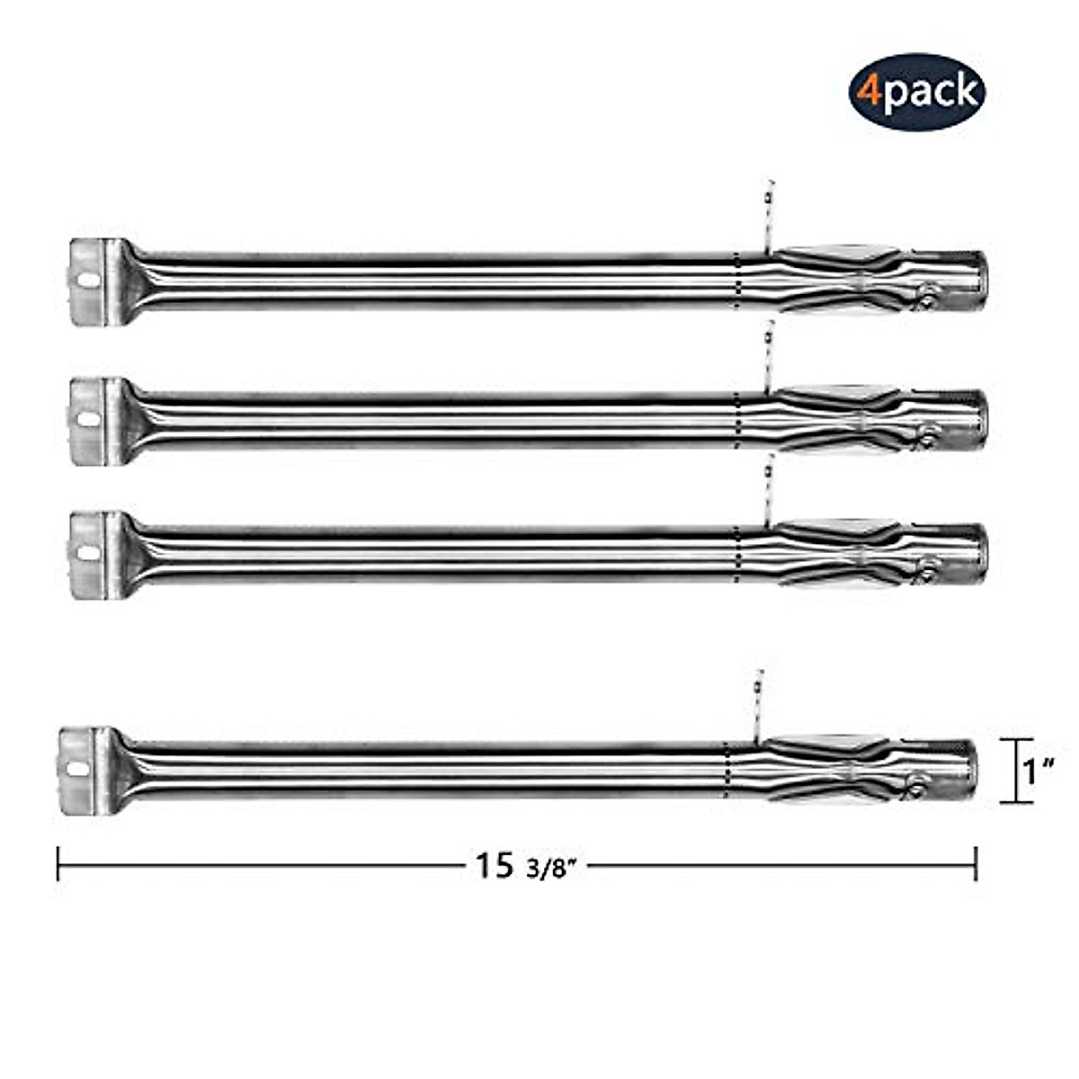 Hongso SBF231 15 3/8" Universal BBQ Gas Grill Replacement Stainless Steel Pipe Tube Burner for BBQ Pro, Kenmore Sears, K Mart Part, Members Mark Part, Outdoor Gourmet, Lowes Model Grills, 4-Pack
