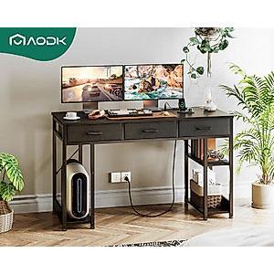 AODK 48 Inch Gaming Desk with Fabric Drawers & Power Outlets, Computer Desk with Storage Shelves & CPU Stand, Gamer Table, Writing Study Desk with Type-C & USB, Small Desk for Bedroom, Black