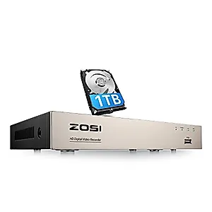 ZOSI H.265+ 5MP Lite 8 Channel Hybrid 4-in-1 HD TVI CCTV DVR, 8CH 1080P Surveillance Video Recorders with Hard Drive 1TB for Home Security Camera System,Mobile Remote Access,Motion Detection