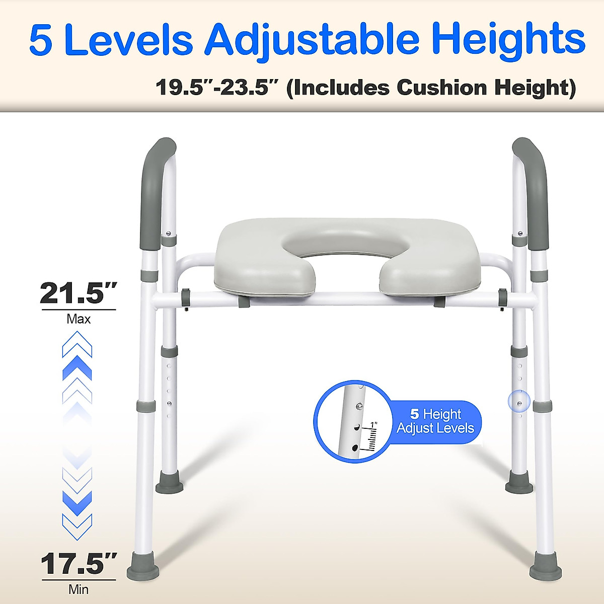 Bogural Raised Toilet Seat with Handles, Height Adjustable Elevated Toilet Seat Riser, 400 lbs Toilet Seat Riser for Seniors, Disabled and Pregnant, Fit Any Toilet