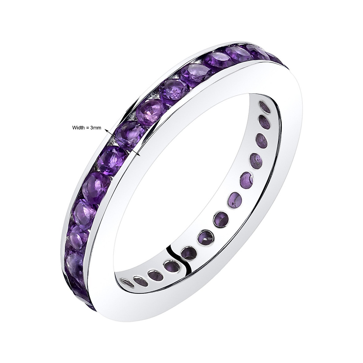 PEORA Amethyst Classic Eternity Ring Band for Women 925 Sterling Silver, Genuine Gemstone Birthstone, 1 Carat total, 3mm width, Size 8