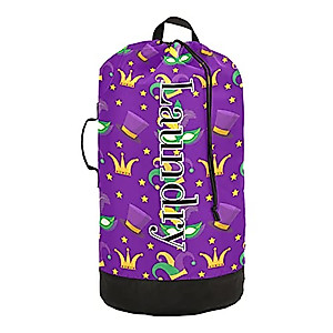 Kigai Mardi Gras Theme Laundry Bag, Drawstring Closure Dirty Clothes Bag Large Travel Camp Durable Tear Resistant Backpack Storage Bag - 14.5 X 29.3 in