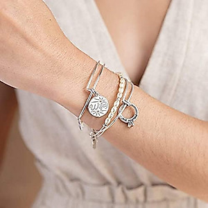 Alex and Ani Bridal Expandable Bangle for Women, Wifey Charm, Shiny Silver Finish, 2 to 3.5 in, One Size (A20BRID06SS)