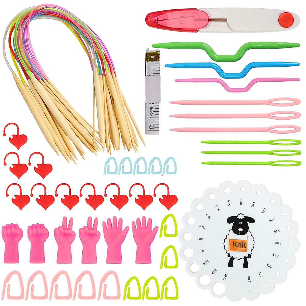 Coopay 62pcs Bamboo Circular Knitting Needles Set for Beginner, 18 Pair Circular Needles with Cable for Weaving Flat & Round Yarn Project, Knitting & Crochet Supplies with Case, 24 inch Sweater Needle