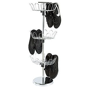 Three Tier Revolving Shoe Tree Orgainzer Rack with Chrome Finish by Lavish Home
