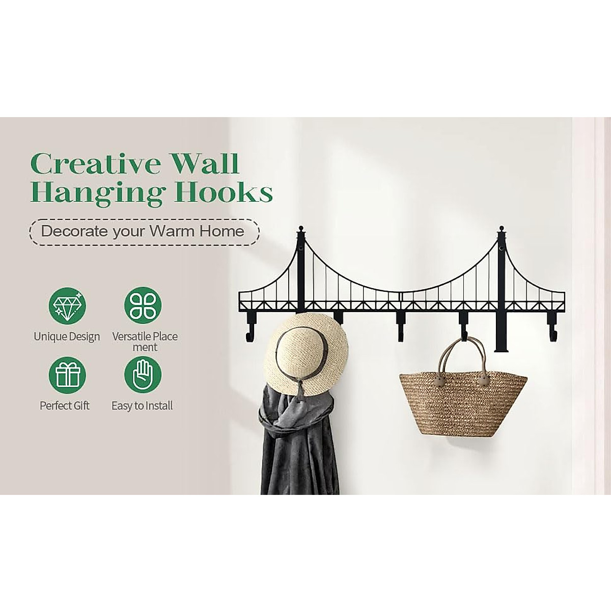 ThreeIslandsArt Manhattan Metal Bridge Key Holder for Wall, Metal Key Rack Organizer with 5 Hooks Rustic Decor for Entryway, Kitchen, Apartment, Bedroom, Hallway, New York City Souvenirs