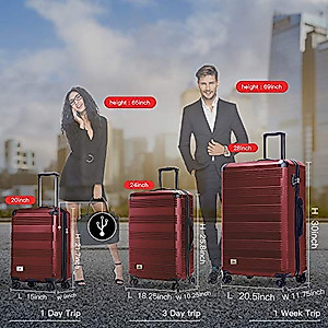 Verdi Luggage Set 3 Piece - Lightweight with USB Port Hardside Carry On Suitcase - Includes Expandable 20 Inch Carry on, 24In/TSA-Approved Lock 28In Checked Bag with 8-Wheel Rolling Spinner