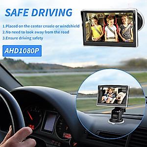 EMSIKC 5 Inch AHD Baby Car Mirror,1080P Sucker Bracket Monitor Display with Infrared Night Vision Function Baby Car Camera,View Infant in Rear Facing Seat with 150°Wide View
