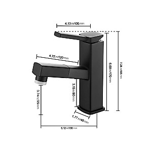 KAIYING Pull Down Bathroom Sink Faucet, Modern Lavatory Vessel Sink Faucet, Utility Single Hole Bathroom Sink Faucet with Pull Out Sprayer, Commercial Basin Mixer Tap (Regular, Black)